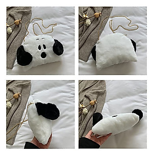 Cute Plush Animal Shoulder Bag for Women Cute Dog Crossbody Purse Fluffy Satchel Shoulder Purse Faux Fur Messenger Bag