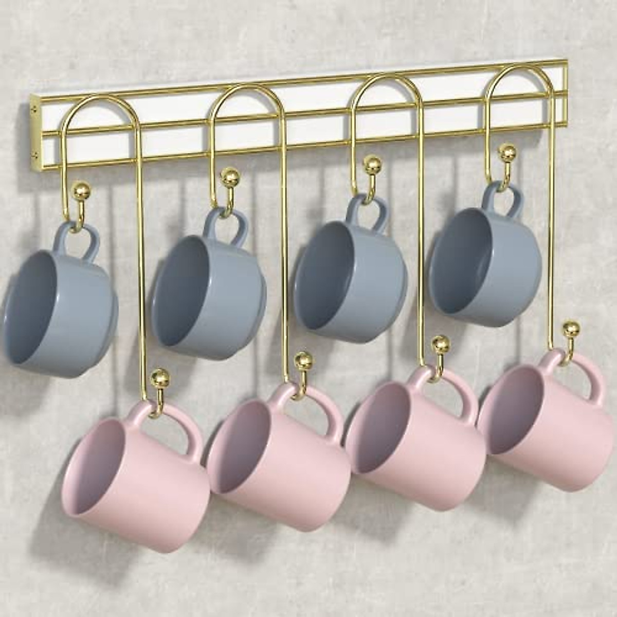 J JACKCUBE DESIGN Wall Mounted Coffee Mug Cup Holder Gold Metal Rack for Home, Kitchen Tea Cup Display Storage Organizer with 8 Hooks - MK738A