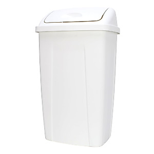 13 Gallon Trash Can, Plastic Swing Top Kitchen Trash Can, White