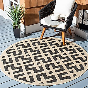 SAFAVIEH Courtyard Collection 6'7" Square Terracotta / Bone CY6915 Indoor/ Outdoor Splashproof Easy Scrubbing Patio Backyard Mudroom Area Rug
