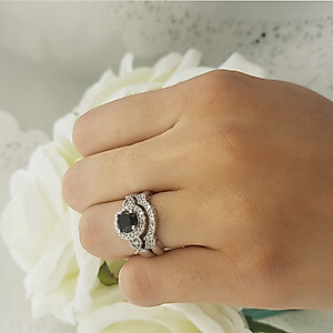 Dazzlingrock Collection 1.10 Carat (ctw) 10K Round Black & White Diamond Ladies Engagement Ring Set 1 CT, White Gold, Size 7.5