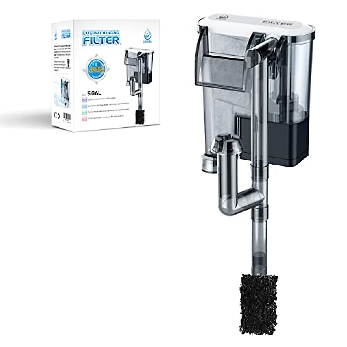LAQUAL 5-10 Gallon Aquarium Filter with Surface Skimmer, Small Quiet Fish Tank Filter, 3-Layer Filtration & Adjustable Water Flow, Waterfall Design for Increasing Oxygen, Hang on Back Filter