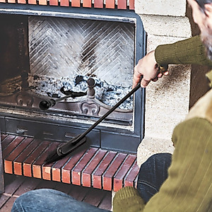 Amagabeli 32in Fireplace Brush Fireside Broom Fireplace Loose Tool Set for Outdoor Fire Pit Campfires Indoor Fireplace Heavy Duty Wrought Iron Steel Bar Support