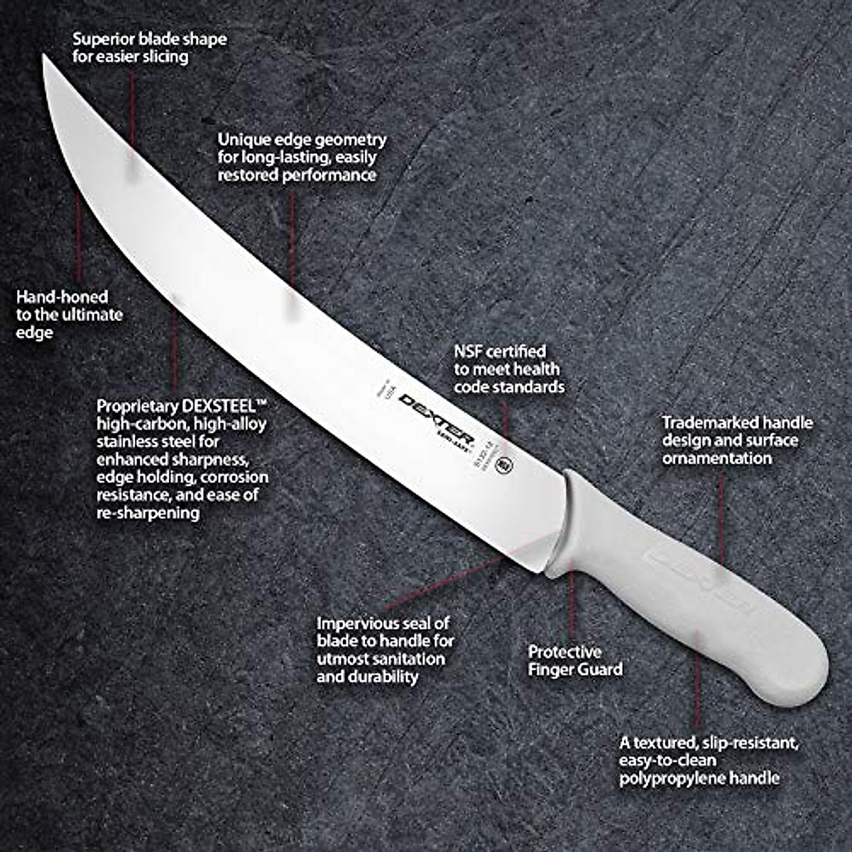 Dexter-Russell 12" Cimeter Style Steak Cutter, S132-12PCP, SANI-SAFE series, Multicolor