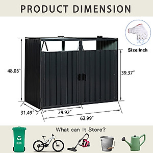 Homtique Outdoor Trash Can Storage Shed, Garbage Bin Shed for 2 Trash Cans and Tools, Stainless Galvanized Steel, Metal Trash Can Shed for Garden Yard Lawn