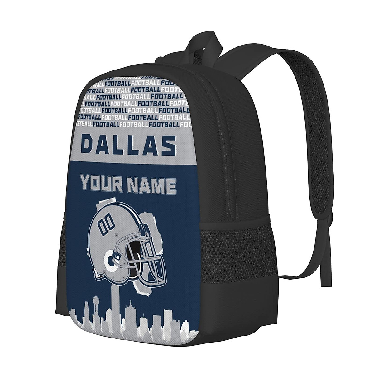 Quzeoxb Custom Dallas Backpack, Personalized Laptop Backpack Custom Name and Number Football Gift for Men Boys Girls