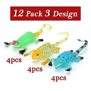 Glow in The Dark Lizard Set,12 Pack Stretchy Realistic Reptile Toy Set for for Kids Boys Girls,Great for Birthday,Themed Parties,Goodie Bag Fillers,Carnival Prizes