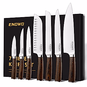 enowo Chef Knife Set, 7 Piece Kitchen Knife Set with Widened Blade & Pakkawood Handle, High Carbon Stainless Steel Knives Set for Kitchen