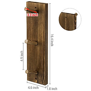 MyGift Wall Mounted Wooden Mug Rack - 3 Hook Rustic Burnt Wood Teacup Mug Storage Organizer, Set of 2