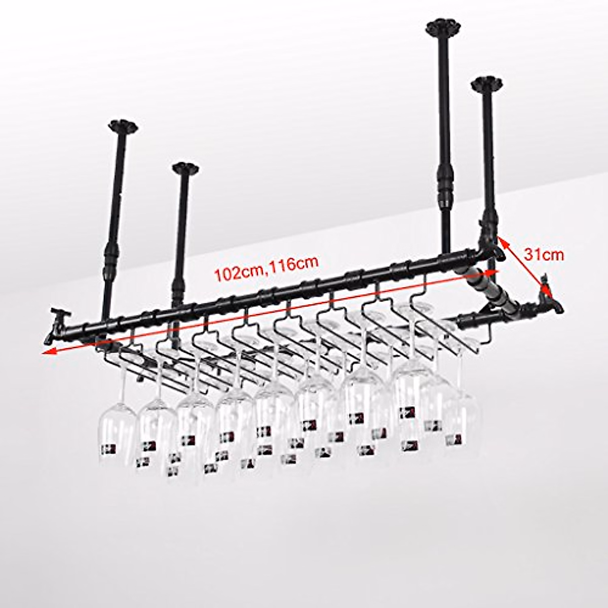 Stylish Simplicity Wine Rack Stylish Simplicity Retro Bar Restaurant Cup Holder, Bar Decoration Hanging Glass Holder, PIBM, a, 102 * 31cm