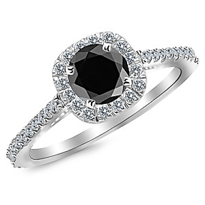 Houston Diamond District 2.35 Carat 14K White Gold Gorgeous Classic Cushion Halo Style Diamond Engagement Ring w 2 Carat Black Diamond Center (Heirloom Quality)