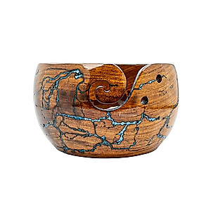METLUMBER Wooden Yarn Bowl Rosewood Yarn Storage Bowl Holder & Dispenser for Tangle-Free Yarn Perfect Large Knitting & Crochet Bowl Fractal Wood Burning & Resin Artwork