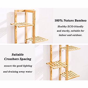 Bamboo 6 Tier 7 Potted Plant Stand Rack Multiple Flower Pot Holder Shelf Indoor Outdoor Planter Display Shelving Unit for Patio Garden Corner Balcony Living Room