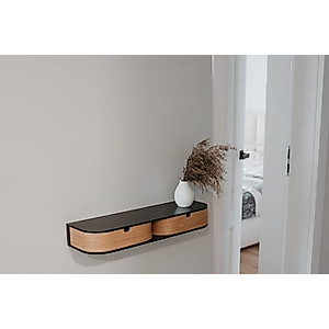 SELCOA Entryway Retro Floating Console, Modern Floating Wooden Bedside Table Shelf Drawer, Mounted Wall nightstand (Black,Double)