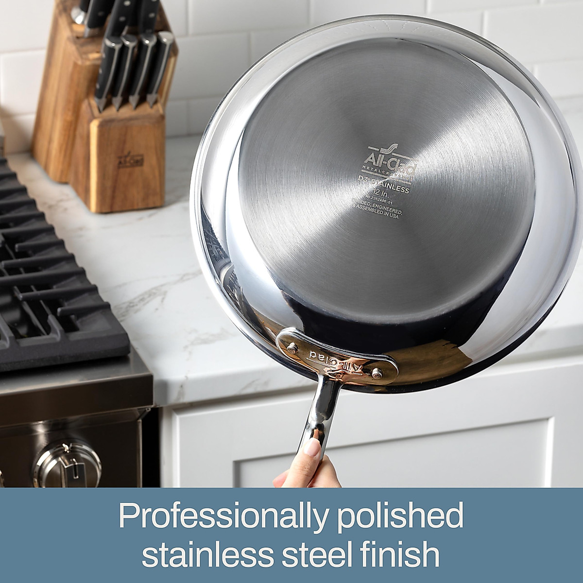 All-Clad D3 Stainless Cookware, 12-Inch Fry Pan With Lid, Tri-Ply Stainless Steel, Professional Grade, Silver