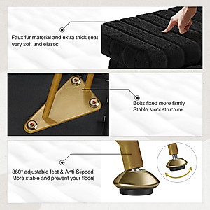 Greenstell Vanity Stool Chair Faux Fur with Storage, 15.7"L x 11.8"W x 19.4"H Soft Ottoman 4 Metal Legs with Anti-Slip Feet, Furry Padded Seat, Modern Multifunctional Chairs for Makeup, Bedroom Black