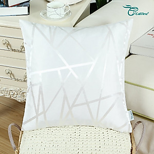 CaliTime Pack of 2 Throw Pillow Covers Cases for Couch Sofa Home Decor Modern Shining & Dull Contrast Triangles Abstract Lines Geometric 16 X 16 Inches White