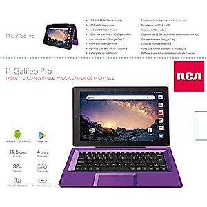 RCA Galileo 11.5" 32 GB Touchscreen Tablet Computer with Keyboard Case Quad-Core 1.3Ghz Processor 1GB Memory 32GB HDD Webcam Wifi Bluetooth Android 8.1 - Purple