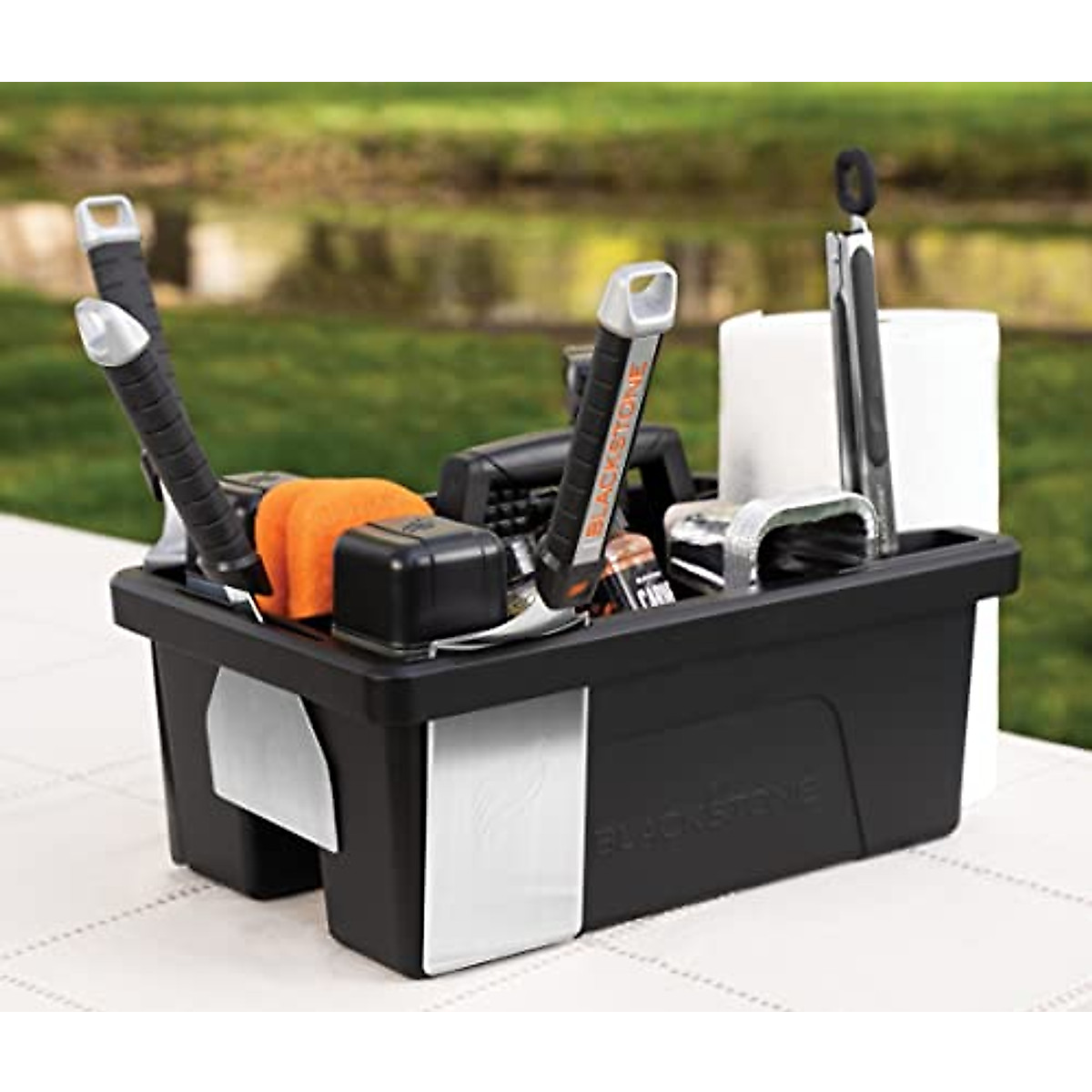 Blackstone 5556 Open Griddle Caddy Tool Box with Handle and Two Compartments Heavy Duty Saving Outdoor Grill BBQ Accessories, Portable Convenient Storage Cooking Space Organizer, Black