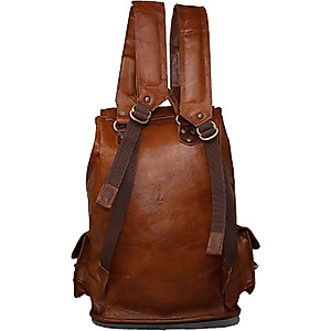jaald 18" Brown Leather Backpack Vintage Rucksack Laptop Bag Water Resistant Casual Daypack College Bookbag Comfortable Lightweight Travel Hiking/Picnic for Men