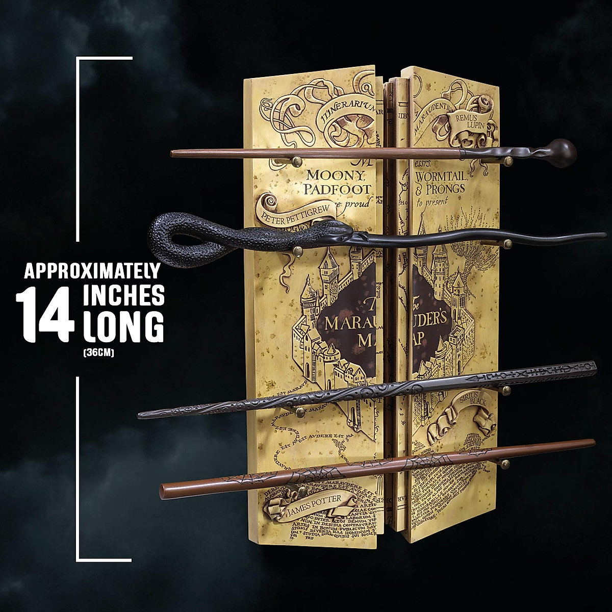 The Noble Collection Harry Potter Marauders Wand Set with Display Stand - 31.5in (43cm) 4 Wizard Wands with Marauders Map Display Stand - Officially Licensed Film Set Movie Props Wands Gifts