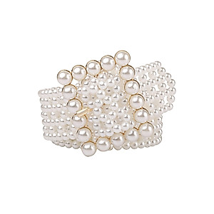CHIC DIARY Women Bridal Pearl Belt White Beaded Elastic Crystal Rhinestone Waist Belt for Wedding Dress Belt (style 3)