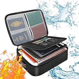 Upusa Fireproof Document Box,Fireproof Document Bag with Lock,3-Layer Important Document Organizer,Fire Proof/Waterproof Safe Bag for Money,Paperwork and Laptop,Travel Home Document Organizer