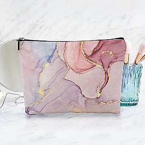 kasader Makeup Bag for Women,Large Makeup Travel Bag,Cosmetic Bag,Makeup Bag Organizer,Toiletry Bag Portable Cosmetic Pouch- Pink Marble Pattern 7X10 in
