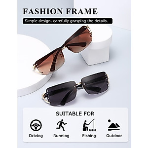 kimorn Rectangle Sunglasses for Women Men Stylish Rimless Frameless Trendy Retro Sun Glasses 90’s Vintage Square Frame K1314 (Gold Frame Gradient Brown & Grey Lens)