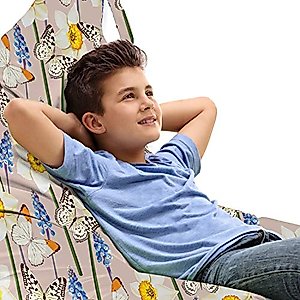 Ambesonne Floral Lounger Chair Bag, Jolly Nature Spring Revival Daffodil Muscari Butterfly Rhythmic Print, High Capacity Storage with Handle Container, Lounger Size, Pale Salmon Multicolor