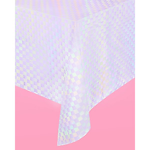 xo, Fetti Purple and Iridescent Checkered Washable Tablecloth - 9 ft. | Birthday Party Decorations, Disco Bachelorette Party Supplies, Retro Tableware, Cute Table Cover