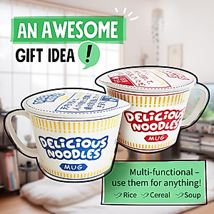 Sophie & Panda Porcelain Instant Noodle Bowl Mug With Handle 34 Oz - A Must-Have Accessory For Anyone Who Loves Asian Noodles - One Novelty 5.5” X 4.5” Ramen Bowl with Lid (Red)