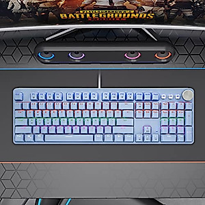 HUO JI BT-855 Mechanical Gaming Keyboard, USB Wired with Red Switches, Rainbow LED Backlit, Multimedia Keys, 108 Keys No Conflict, Blue