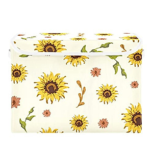 innewgogo Sunflower Leaves Storage Bins with Lids for Organizing Decorative Callapsible Storage Basket with Handles Oxford Cloth Storage Cube Box for Books