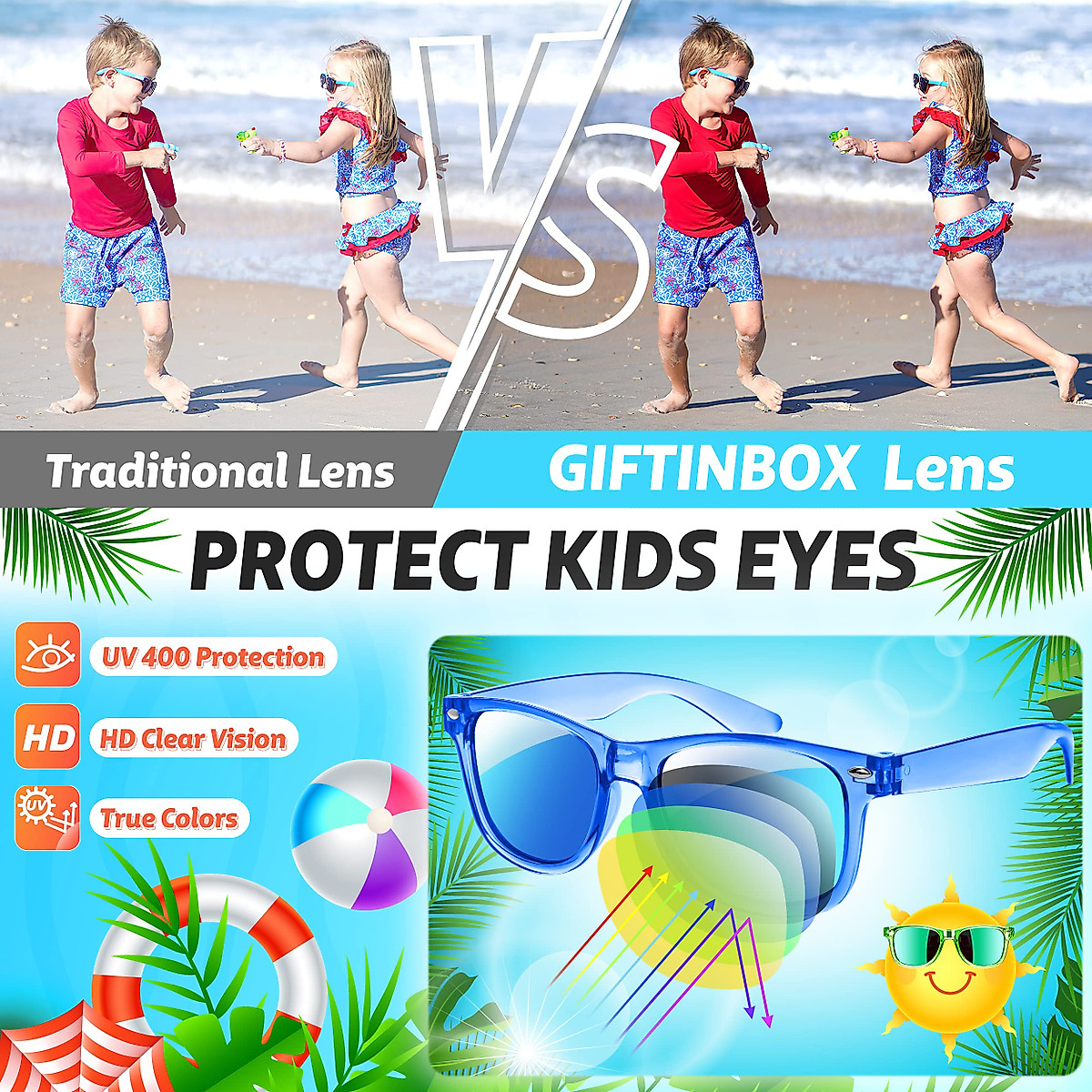 GIFTINBOX 24Pack Kids Sunglasse Bulk for Kids ,Great Gifts Party Favors For Kids 4-8 & 3-5, Translucent Sunglasses with UV400 Protection, Beach Pool Birthday Party Supplies