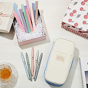 Henoyso 18 Pcs Aesthetic Bible Study Supplies Include Big Capacity Pen Bag with Zipper 12 Pcs Chisel Tip Bible Highlighters 5 Pcs Quick Dry Retractable Black Ink Pens for School Office(Light Blue)