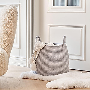 R RUNKA Nursery Laundry Basket | Kids Hamper for Blankets, Pillows,Toys (15"x 13")| Baby Toy Basket | Nursery Storage for Boho Room Decor | Ideal Gift for Baby Showers| Grey