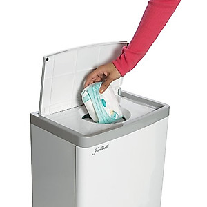 Janibell M400DS ABS 13-Gallon Commercial Diaper Disposal System with Extra Odor Control, Foot Pedal, Rectangular, 15-3/4" Width x 11-69/100" Depth x 25-1/5" Height, White / Gray
