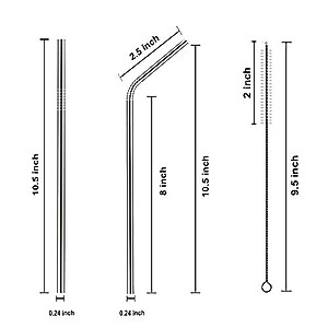 UlikeLF 8 Pes Metal Straws with Silicone Tips Reusable Stainless Steel Drinking Straw 10.5 inch, 3 Straight + 5 Bent + 2 Cleaner Brushes + Storage Bag