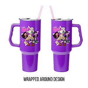 Silver Buffalo Bratz Featuring Cloe, Yasmin, Jade, and Sasha Stainless Steel Tumbler with Handle and Straw, Fits in Standard Cup Holder, 40 Ounces