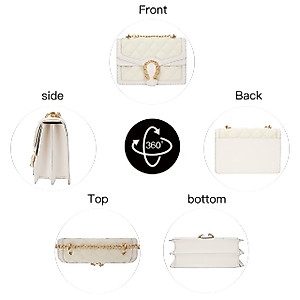 DEEPMEOW Womens Quilted Crossbody Shoulder Purse - Fashion Denim Handbag with Chain Strap Casual Mini Square Messenger Bag（White）