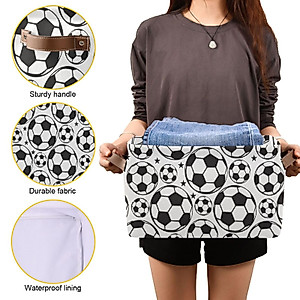 Soccer Ball Football Large Storage Basket Cube Storage Bin Canvas Fabric Organizer Handles Collapsible Decorative for Clothes Toys Bedroom