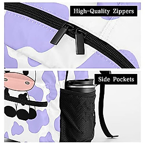 zaaprintblanket Personalized Custom Adorable Little Cow Purple White Print Backpack for Unisex Adult Teens Office Staff Travel Camper