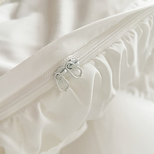 IHOUSTRIY Ruffle Duvet Cover Queen Size,100% Washed Microfiber 3pcs Bedding Duvet Cover Set, Shabby Chic Farmhouse Duvet Cover and Pillow Shams, Zipper Closure & Corner Ties, Easy Care, White - Queen