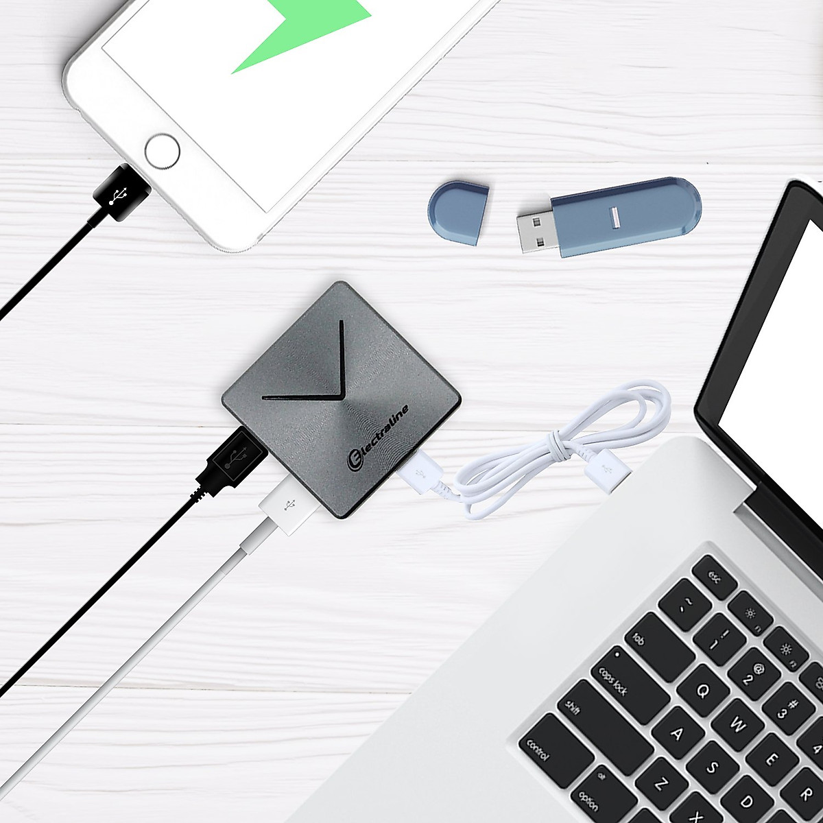 Electraline 500336 USB 2.0 Hub 4 Ports SuperSpeed Aluminium with USB 3.0 Cable 50 cm for iMac, MacBook Air, MacBook Pro, MacBook, Mac Mini, PC and Laptop