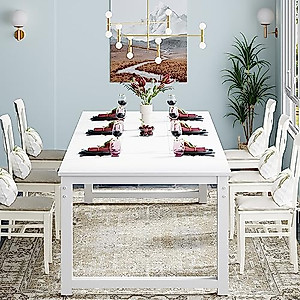 Tribesigns 78.7"x39.4" Dining Table, Industrial Kitchen Table for 6-8 Person, Rectangular Dinner Table for Dining Room Kitchen Living Room, with Heavy Duty Metal Legs, White