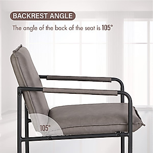 MAISON ARTS Steel Frame Leather Accent Chair Mid Century Modern Lounge Arm Chair Soft Upholstered for Home Office Study Living Room, 350LBS Bear Capacity, Grey