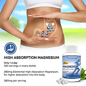 Magnesium Supplement Complex MGSPORT - High Absorption Supplement with Vitamins B6, D, E - Relieves Leg Cramps & Muscle Support - 100 Servings