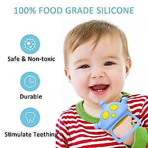 MUAECH Aliens Teething Toys for Babies 3-6 Months, Anti-Drop Silicone Baby Chew Toys for Sucking Needs, Baby Mitten Teether for Soothing Teething Pain Relief, BPA Free-Blue