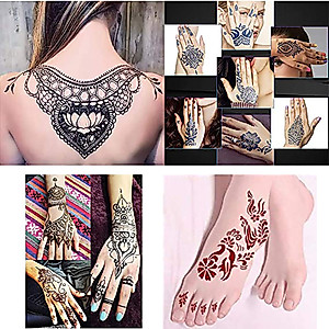 Temporary Tattoos Kit, 4Pcs Semi Permanent Tattoo Paste Cones, India Body DIY Art Painting for Women Men Kids, Summer Trend Freehand Plaste with 3 Colors(1Pc Bottle,4Pcs Nozzles)20Pcs Adhesive Stencil